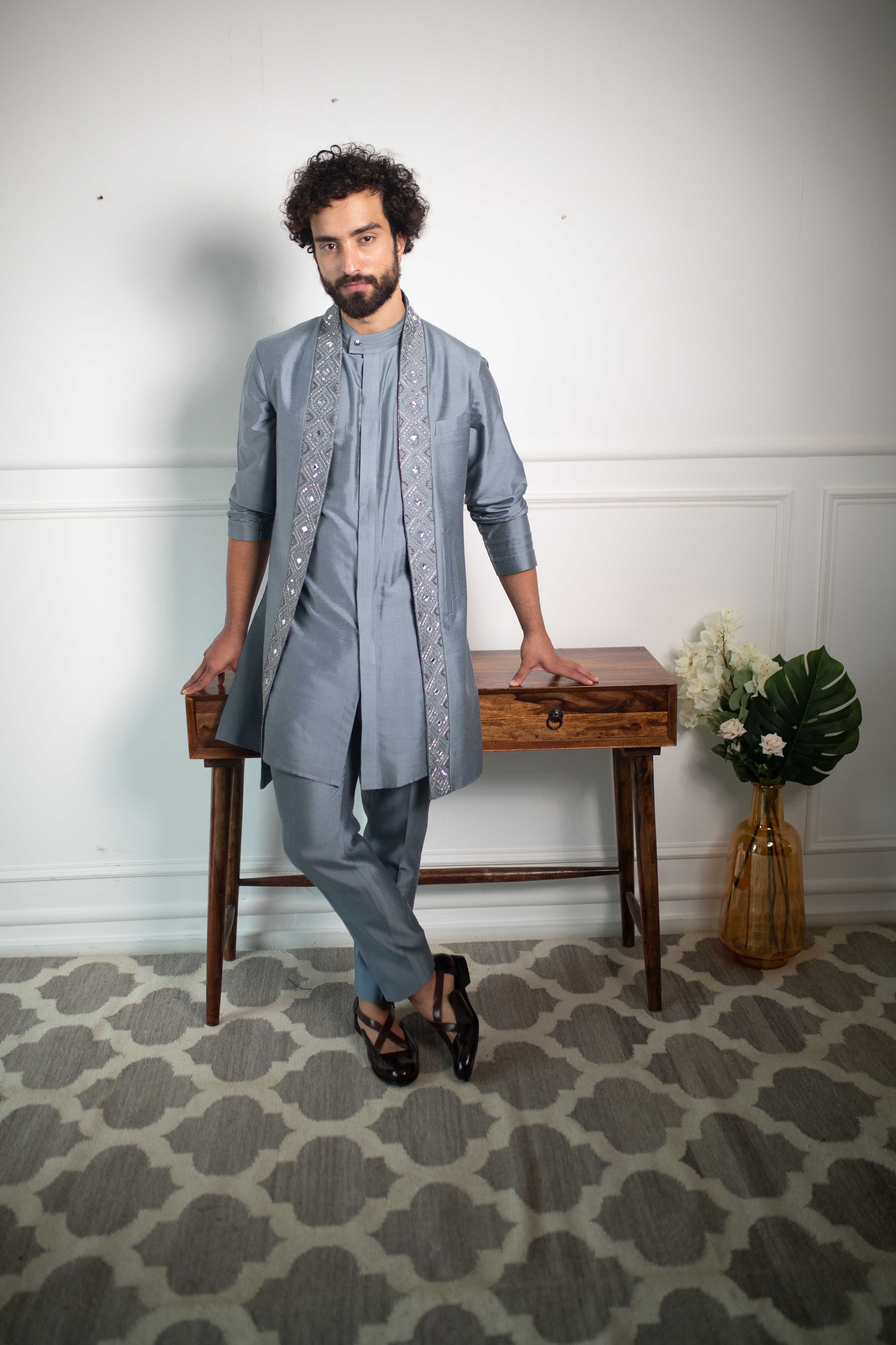 Moonless Light Shrug Set | Grey Shrug Set for Men | Contrast by Parth ...