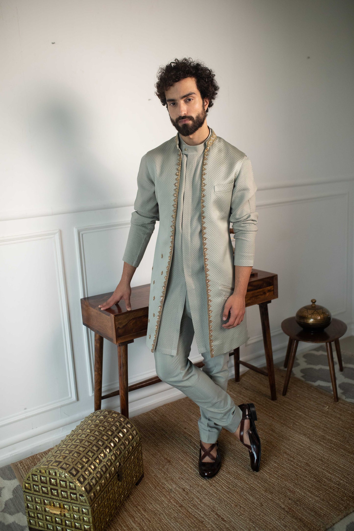 Dusty Olive Shrug Set | Green Shrug Set for Men | Contrast by Parth – B ...