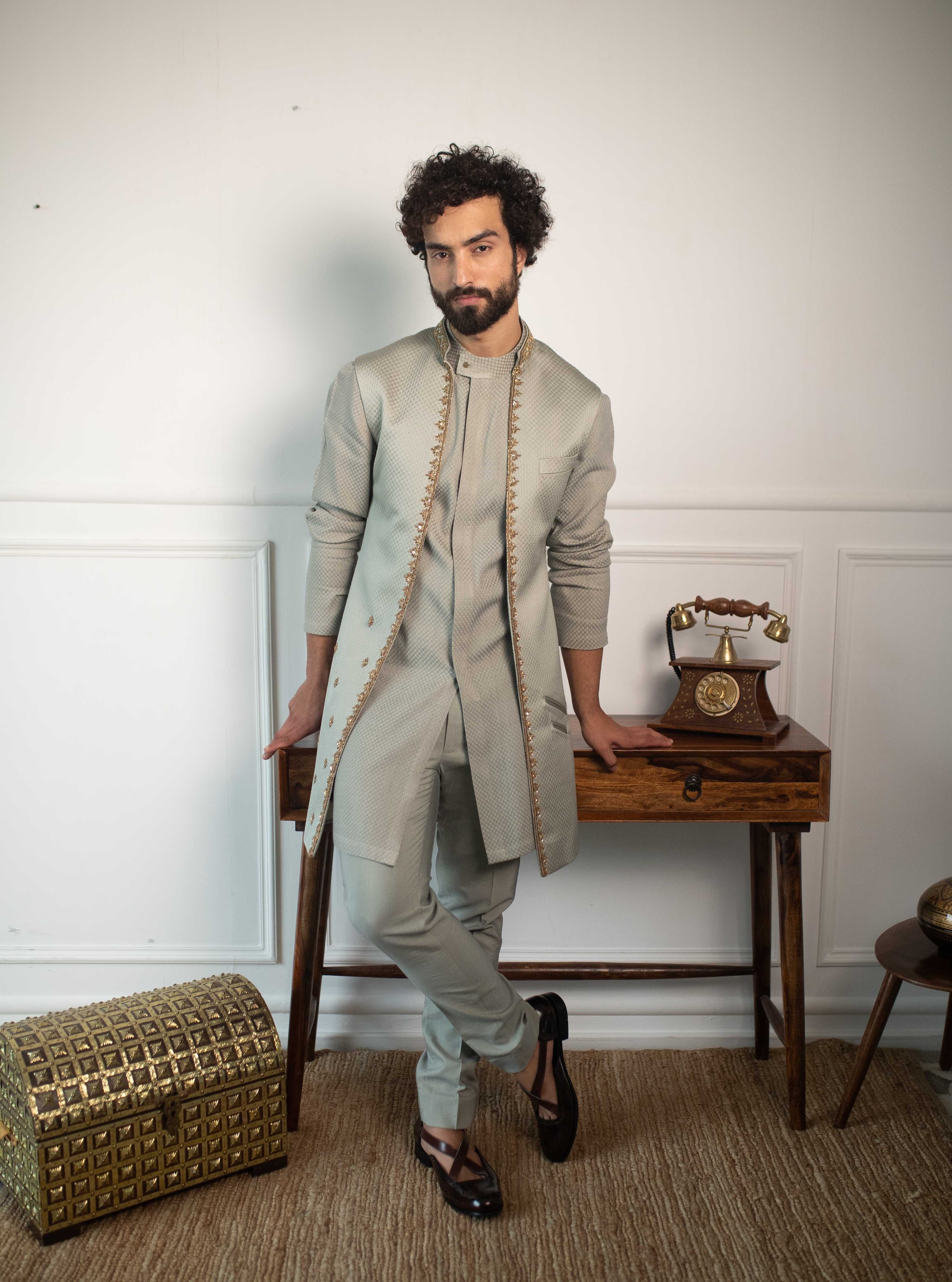 Dusty Olive Shrug Set | Green Shrug Set for Men | Contrast by Parth – B ...