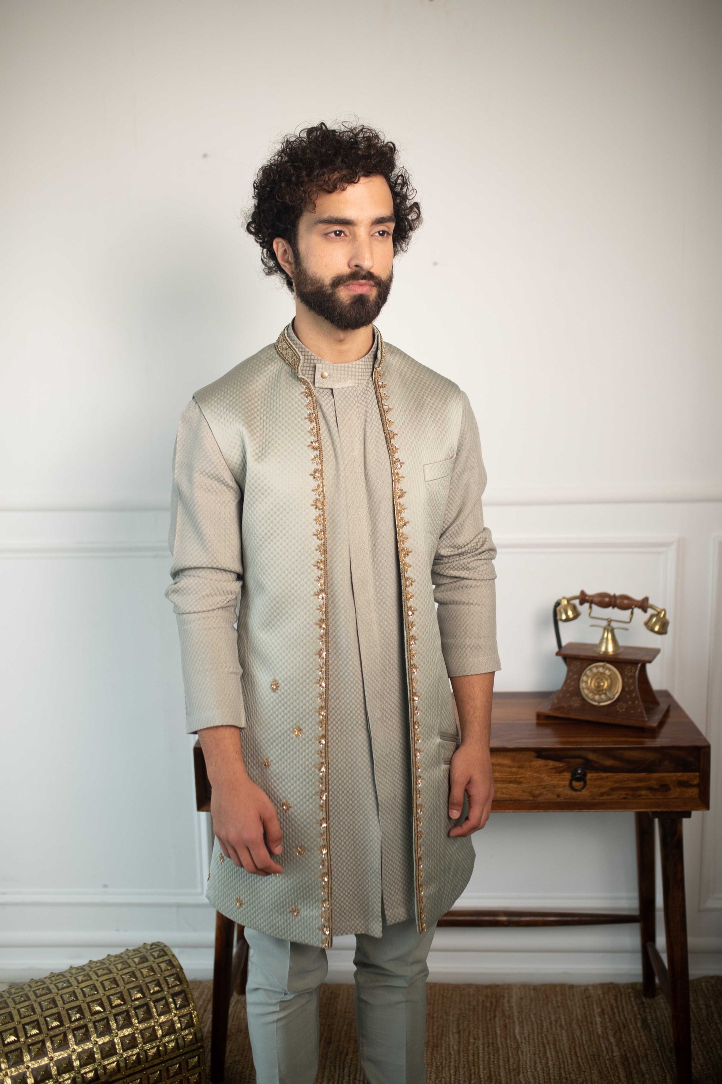 Dusty Olive Shrug Set | Green Shrug Set for Men | Contrast by Parth – B ...