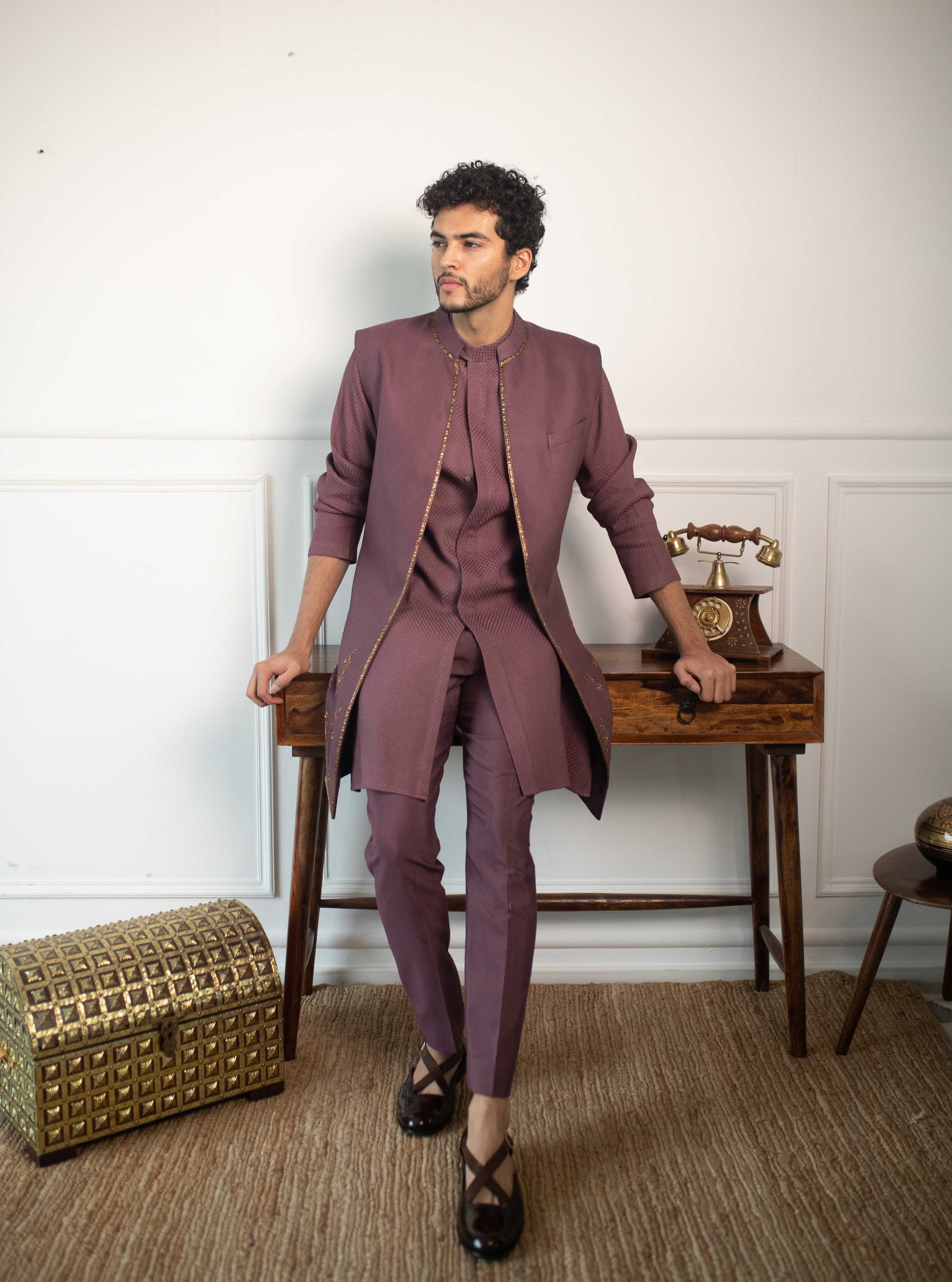 Devine Marsala Shrug Set | Purple Shrug Set for Men | Contrast by Parth ...