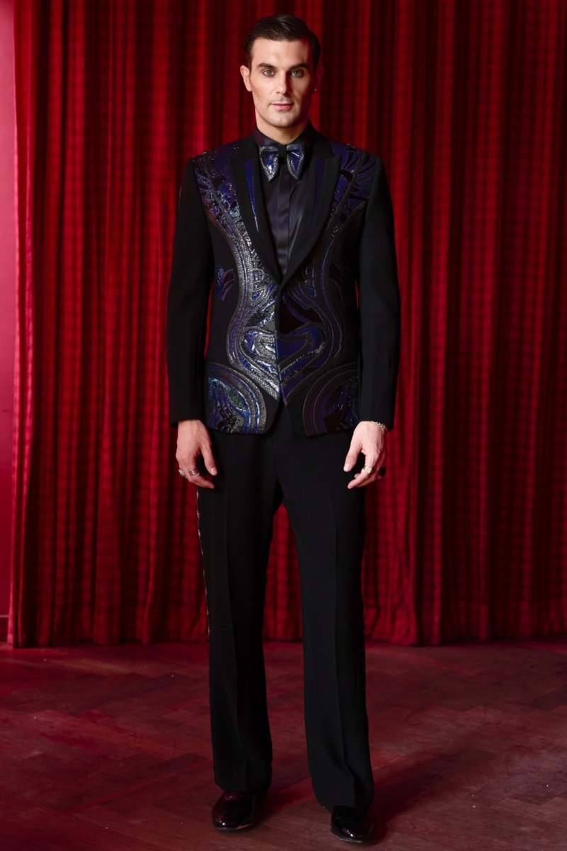 Obsidian Texture Embroidered Tuxedo Set – B Anu Designs