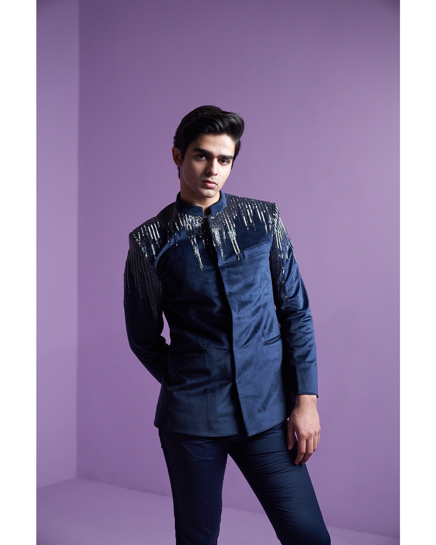 Astral Prism Bandhgala Set | Blue Tuxedo for Men | Contrast by Parth ...