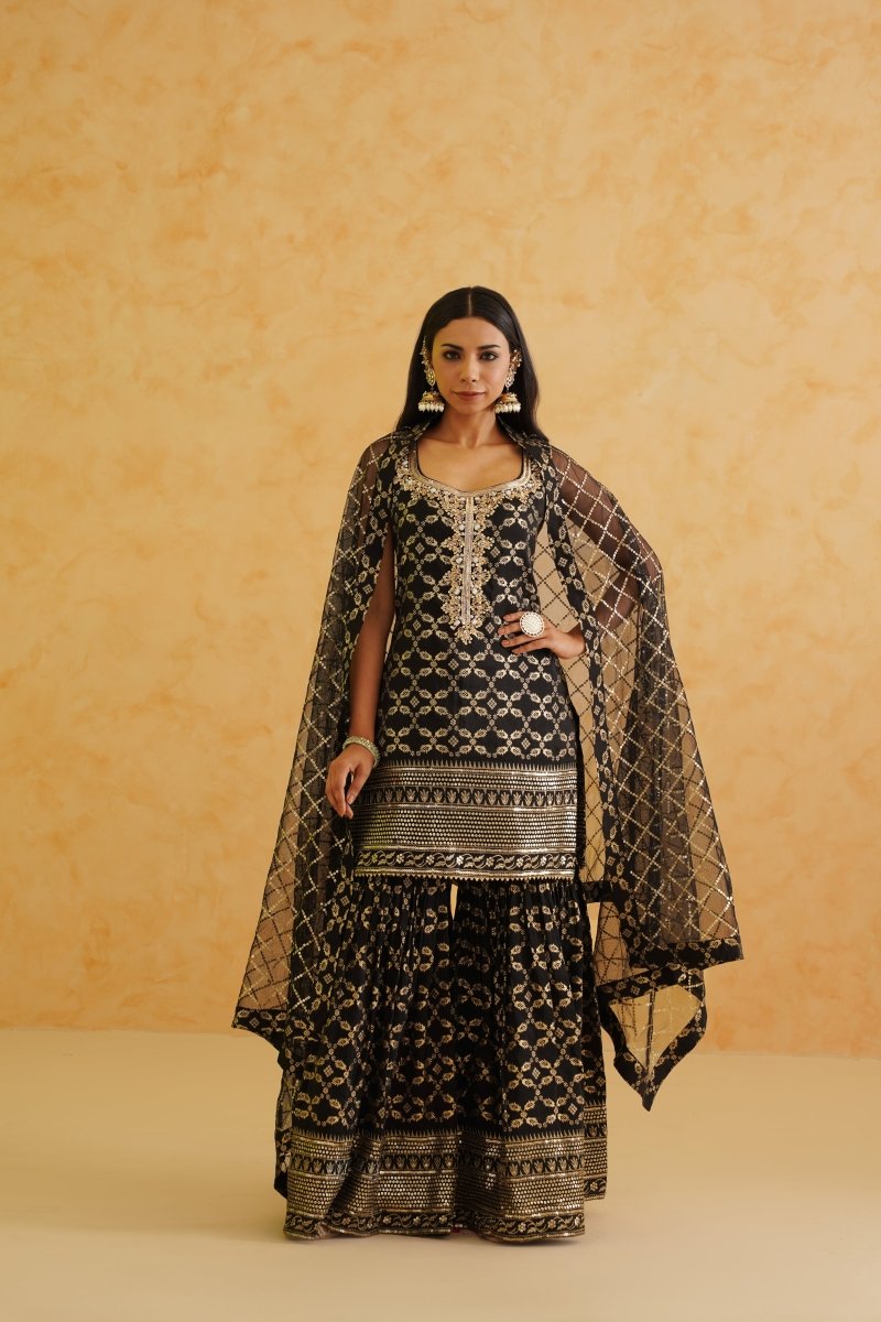 Black Brocade Garara Set | Deepika Chadha – B Anu Designs