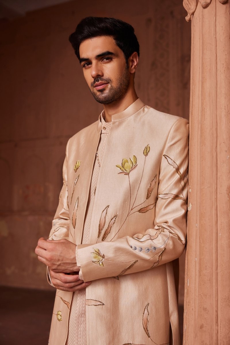 Bageecha Open Sherwani Set | Contrast by Parth – B Anu Designs