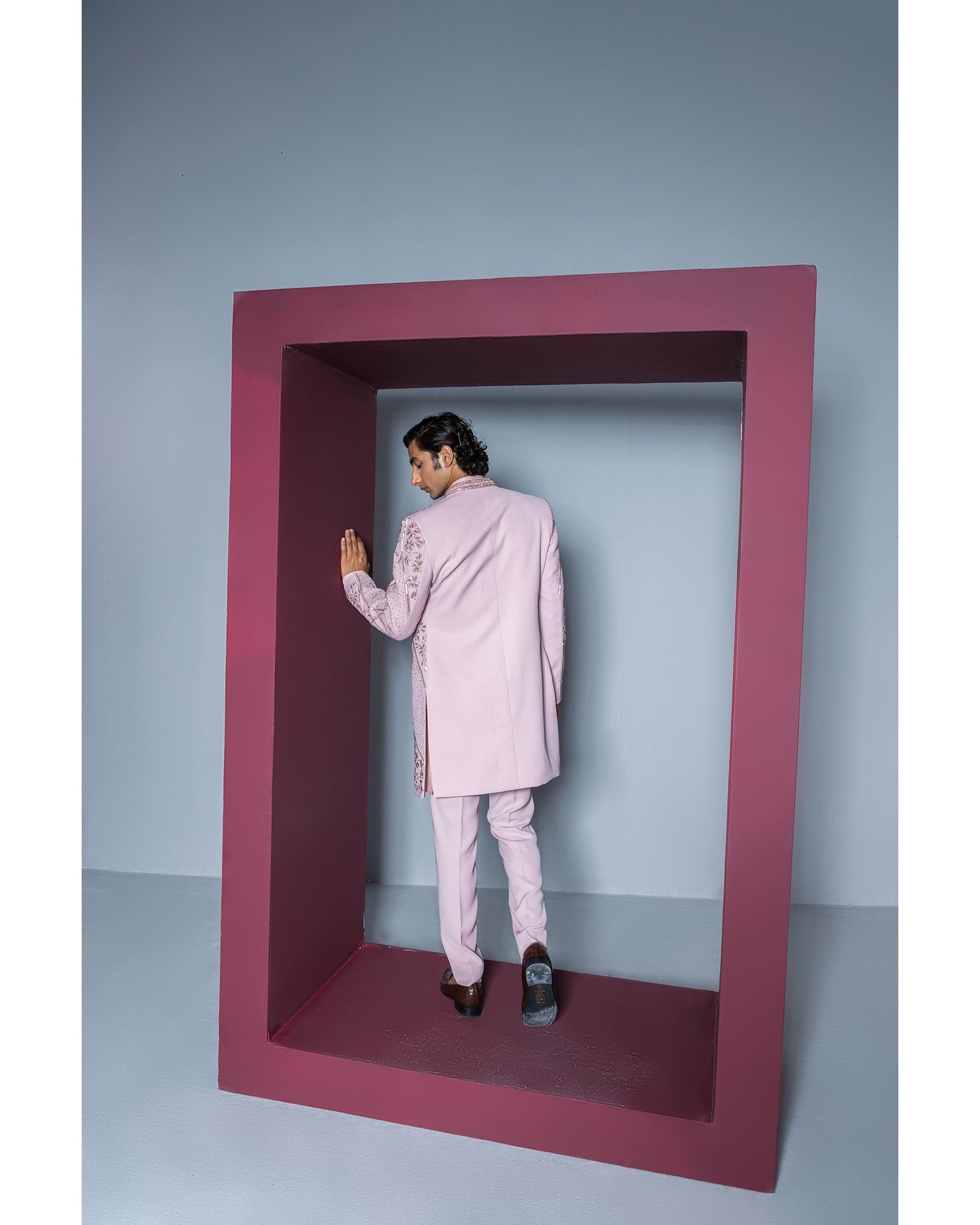 Mehroom Sherwani Set | Pink Sherwani Set for Men | Contrast by Parth ...