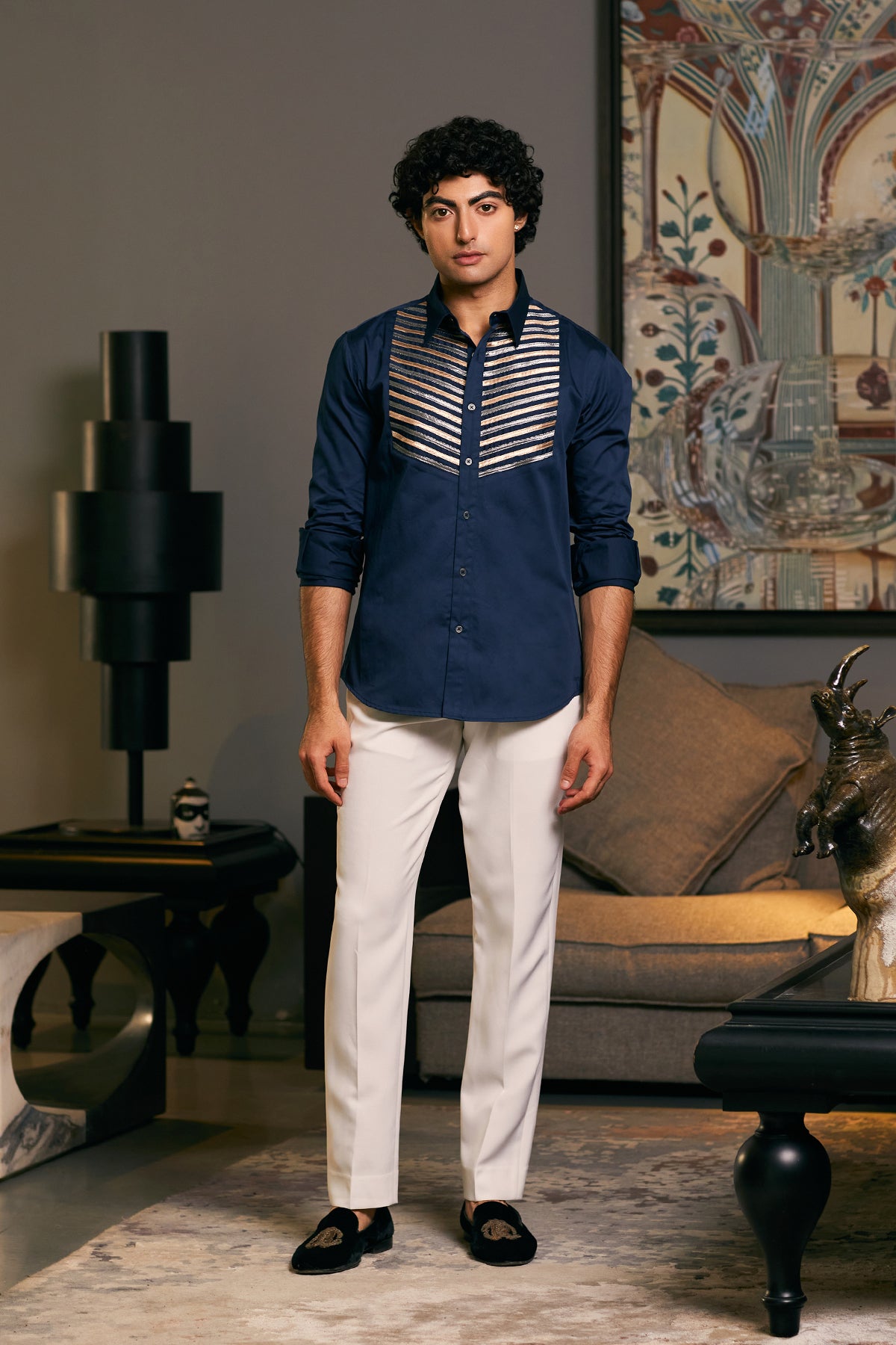 GOE Navy Blue Metallic Shirt | Siddartha Tytler – B Anu Designs
