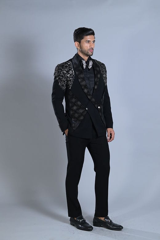 Raven Black Embroided Tuxedo Set – B Anu Designs