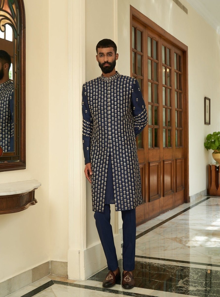 Insignia Blue Sherwani Set| Blue Sherwani for Men | Contrast by Parth ...
