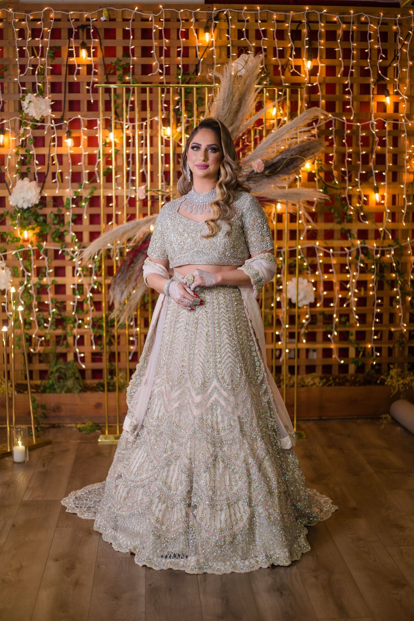 Wedding reception lehenga for bride: Pink and Silver net lengha – B Anu ...