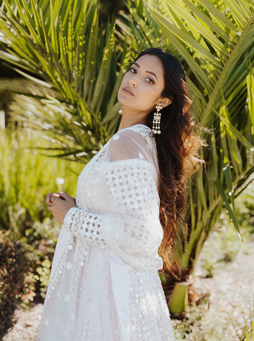 Mirror Work Lengha: Off shoulder lehenga in baby pink – B Anu Designs