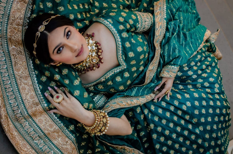 Modern Indian Bridalwear: Teal Green Wedding Lengha w/ Sequin & Dabka ...