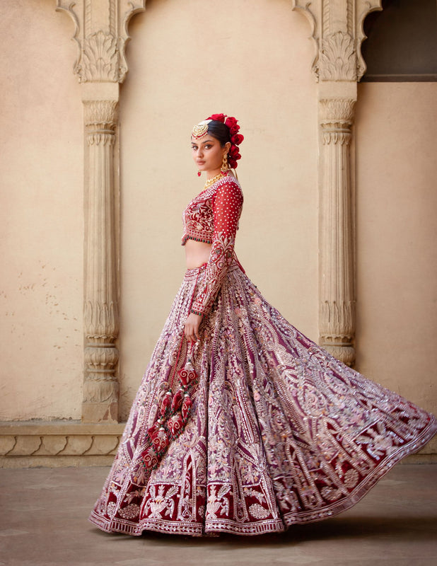 Indian Bridal Wear - Surkhi Saaz Maroon Lehenga By B Anu Designs