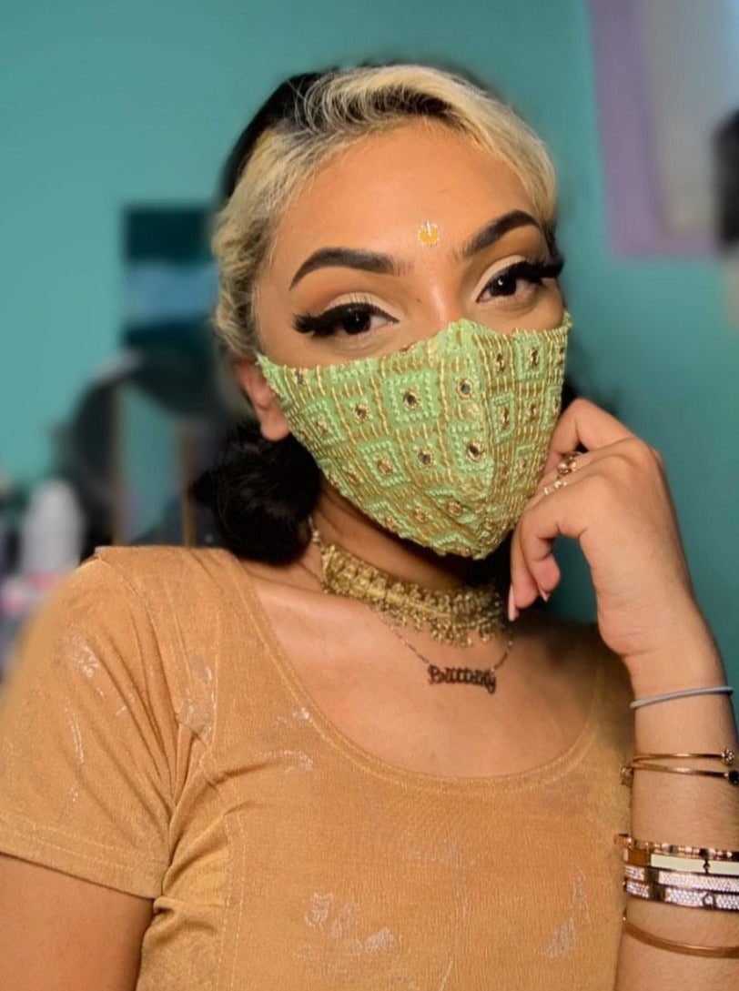 Designer Face Mask in green silk fabric- Fashion cloth masks – B Anu ...