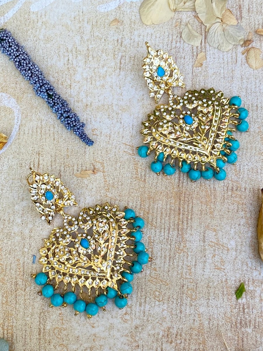 Calina Earrings - American Diamonds & Turquoise Stones – Banu Designs