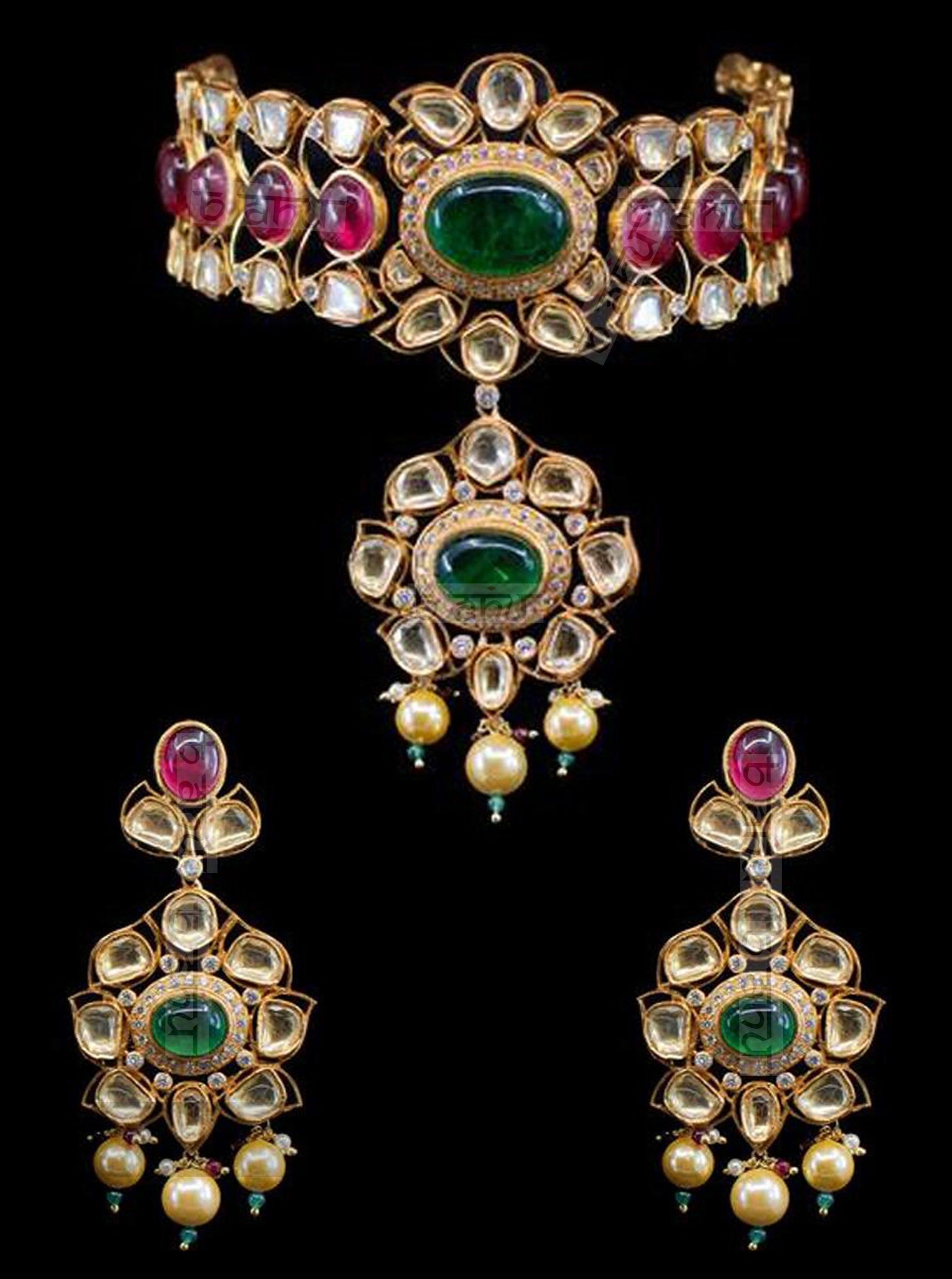 Sitara Choker Necklace with Pink & Purple Stones - Bridal – B Anu Designs
