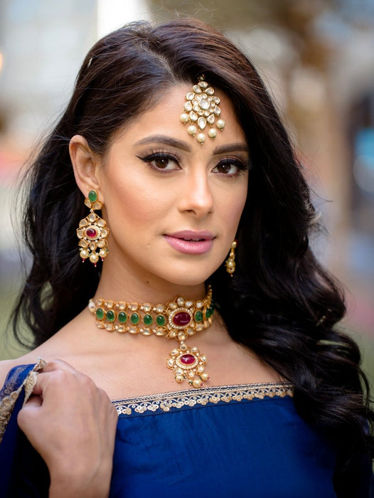 Sitara Choker Necklace with Pink & Purple Stones - Bridal – B Anu Designs