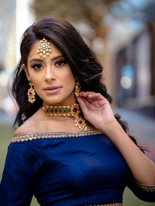 Sitara Choker Necklace with Pink & Purple Stones - Bridal – B Anu Designs