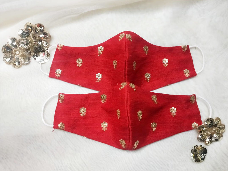 Indian Bridal Face Masks - Red Designer Silk Sequin Mask – B Anu Designs